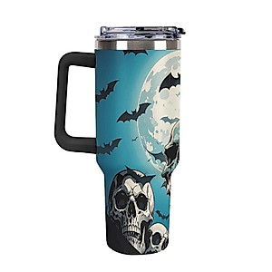 QWJKM Vampire Fangs Tumbler with Handle Large Insulated Car Cup 40 OZ Stainless Steel Travel Mug Leak Proof Water Bottle with Lid And Straw for Car Home Office Gifts