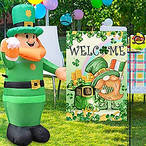 St Patricks Day Garden Flag, St Patricks Day Flag 12x18 Double Sided, St. Patrick's Day Burlap Yard Flag with Gnomes Leprechaun Shamrock Irish Clover Welcome Vertical Signs for Outdoor Decorations