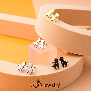 555Jewelry Stainless Steel Small Dog Stud Earrings for Ladies, Hypoallergenic Miniature Dog Earrings for Women, Tiny Stud Doggy Earrings for Women, Small Studs Earrings, Black