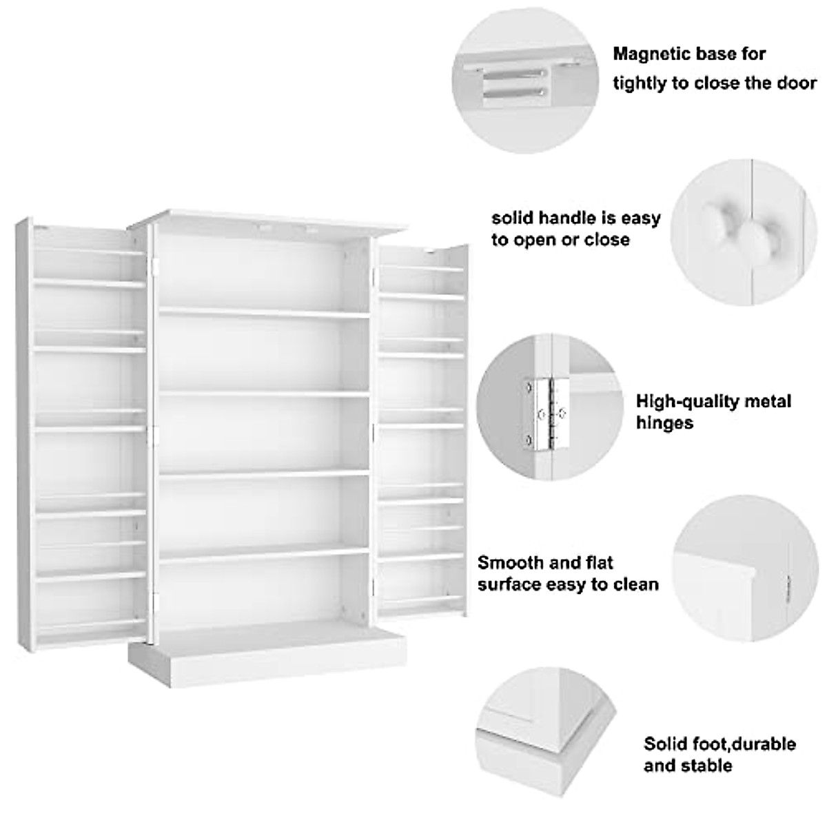 HOMEFORT 41" Kitchen Pantry Cabinet, Storage Cabinet with 6 Adjustable Shelves, Space Saving Cupboard Cabinet for Kitchen, Garage, Pantry, Office, Patio