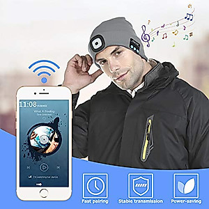 Bluetooth Beanie Hat with Light, Unisex LED Cap with Headphones Built-in Stereo Speakers & Mic, Tech Gift for Men Women Dad Black