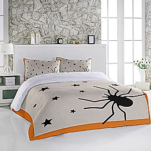 Halloween Spiders Queen Duvet Covers Scary Animal Black Stars 3-Piece Bedding Sets Luxury Soft Microfiber Bed Comforter Protector with Pillow Cases for Women Men Girl Boy Retro Burlap Orange Border