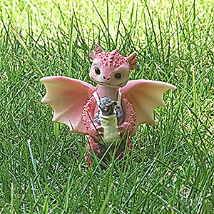 CYNOR Dragon Statue Fairy Garden Figurines for Adults Resin Home Decor Tiny Terrarium Cute Carrying Baby Ornaments