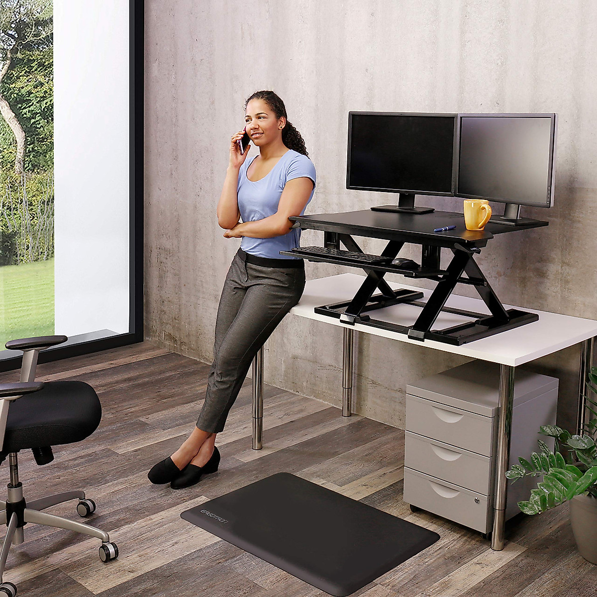 Ergotron – WorkFit-TX Standing Desk Converter, Dual Monitor Sit Stand Ergonomic Desk Riser for Tabletops – 32 Inch Width, Black