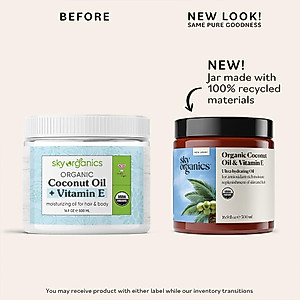 Sky Organics - Organic Coconut Oil & Vitamin E, 16.9 fl oz - Skin & Hair Ultra-Hydrating Oil - Fatty Acids & Antioxidants - Natural, Vegan & Cruelty Free - Skin Care & Hair Care w Ebook