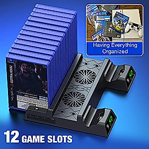 Kawaye PS4 Stand Cooling Fan for PS4 Slim/ PS4 Pro/Regular PlayStation4, PS4 Vertical Stand Controller Charger Station for Dual Charging, PS4 Accessories with Game Storage for Playstation Consoles