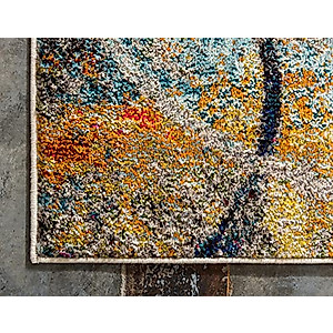 Unique Loom Chromatic Collection Modern Rustic & Vibrant Abstract Area Rug for Any Home Décor, Rectangular 5' 0" x 8' 0", Beige/Blue