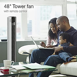 Lasko Portable Electric 48" Oscillating Tower Fan with Fresh Air Ionizer, Timer and Remote Control for Indoor, Bedroom and Home Office Use, Gray T48310