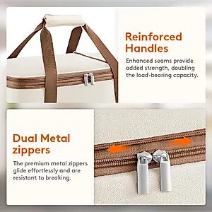 Lifewit Expandable Insulated Casserole Carrier for Hot or Cold Food, Double Decker Food Bag Lasagna Holder Carry Tote for Potluck Parties/Picnic/Cookouts, Fits 9"x13" Baking Dish, Cream