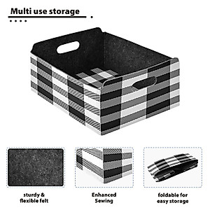 YETTASBIN Buffalo Plaid Felt Storage Baskets with Handle, Collapsible Open Storage Bin Drawers Storage Box for Shelf Closet Office Bedroom Nursery Home, 14 x 5 x 10 Inch