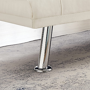 67" Modern Linen Upholstered Futon Sofa Convertible Sleeper Couch Bed Daybed Loveseat,Folding Recliner with 2 Cup Holders,Metal Legs,Removable Soft Pillow-Top Armrest for Living Room Compact Space