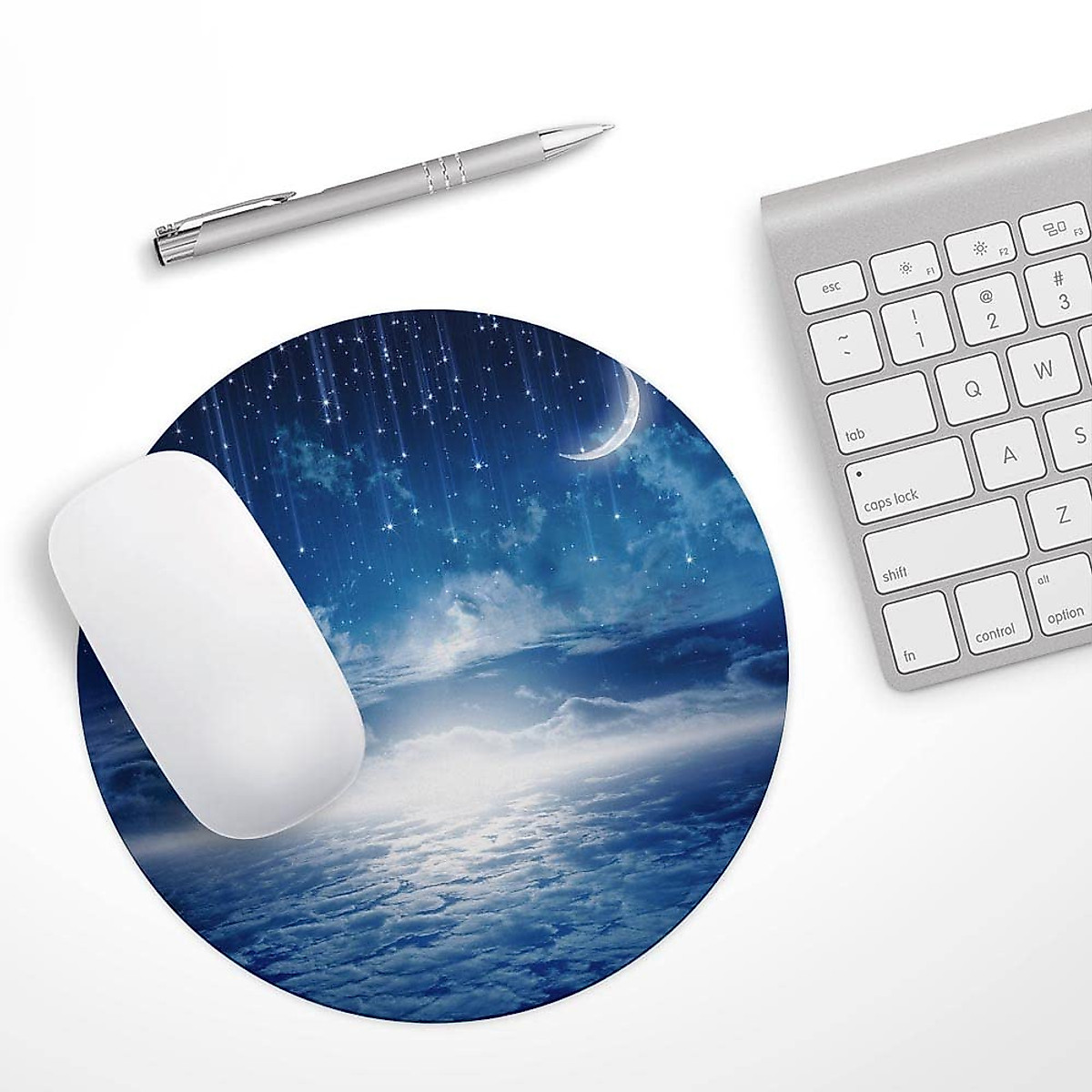 Design Skinz Vivid Blue Falling Stars in The Night Sky Waterproof Rubber Foam Backed Anti-Slip Mouse Pad for Home Work Office or Gaming Computer Desk - Round