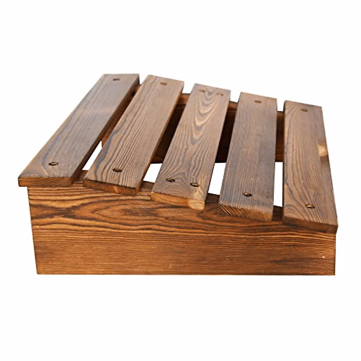 OwlGift 15-Inch Rustic Ergonomic Foot Stool for Under Desk at Work, Solid Brown Wood Footrest W/ Tilted Design, Angled Posture Support Stool W/ Slatted Design for Home, Office Chairs, PC Gaming