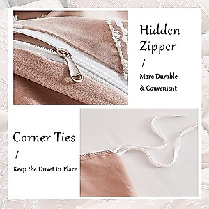 Senville Tufted Duvet Cover Queen Size,Jacquard Geometric Pattern,Soft Lightweight Pink Duvet Covers Set for All Seasons,3 Pieces Boho Shabby Chic Bedding Set with Zipper Closure(Pink,Queen)