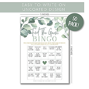 Your Main Event Prints Eucalyptus Floral Find The Guest Bingo Game for Bridal Shower, Baby Shower and Bachelorette Parties, 50 Game Cards Included