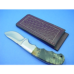 Basket Weave Pattern Pocket Sheath for Fixed Blade Knife, 5 3/4" Premium Leather Knife Holder, Dark Brown