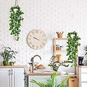 FIAHOSEY Faux Plants Indoor - 2Pcs Fake Hanging Potted Pothos Plant for Home Decor Artificial Greenery for Bedroom Living Room Office Garden Wall Shelf Decor