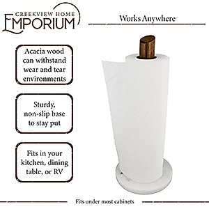 Creekview Home Emporium Acacia Wood Countertop Paper Towel Holder - 13.8in Kitchen Paper Towel Holder with Marble Base