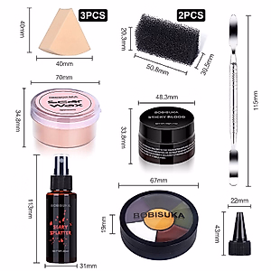 BOBISUKA Demonic Special Effects SFX Halloween Makeup Kit - 5 Colors Bruise Makeup Face Body Painting Palette + Scar Wax with Spatula Tool + Fake Blood Splatter Spray + Fake Blood Cream +Stipple Spong