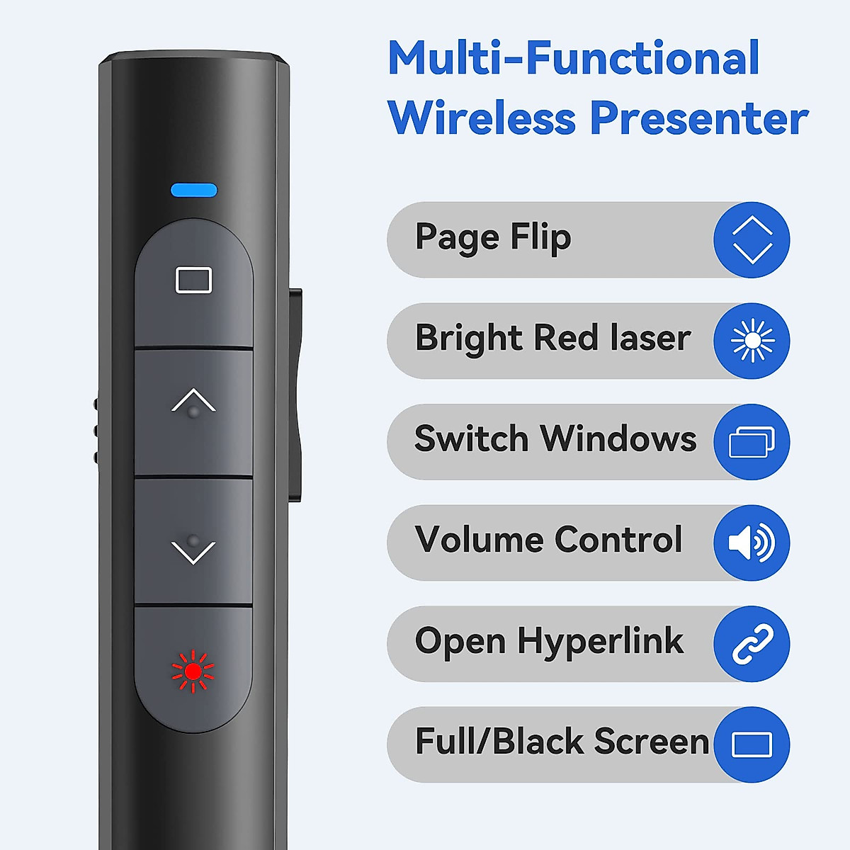 Presentation Clicker Wireless Presenter Remote, PowerPoint Clicker Computer Clicker with Red Light, Clickers for PowerPoint Presentations Slide Advancer with Volume Control for Mac/Laptop/Computer