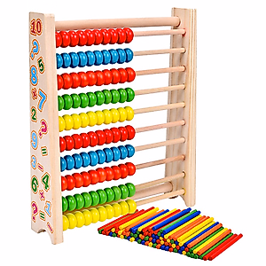 Tvoip Wooden Abacus for Kids Math with 100 Beads and 100 Counting Sticks Educational Math Games Preschool Learning Toys Learning Number Abacus for Toddler, Mathematics Toy Beads Game