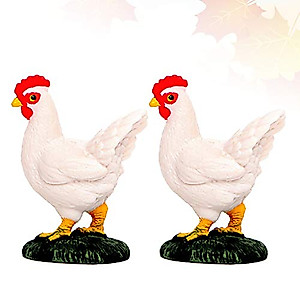 Amosfun 2pcs Miniature Chickens Rooster Figurines Cake Toppers Fairy Garden Decorations Ornaments Micro Landscape Bonsai Dollhouse Accessories (White Cock)
