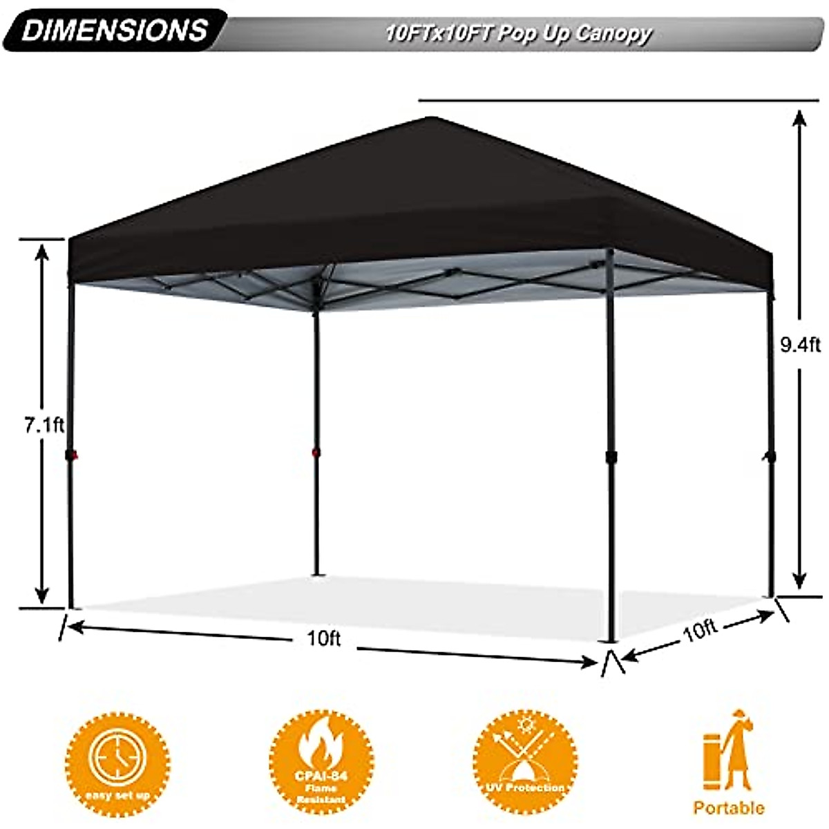 ABCCANOPY Durable Easy Pop up Canopy Tent 10x10, Black