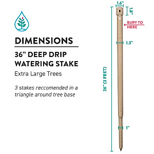 36 in. DEEP DRIP Large Tree Watering Stake (3 Pack) | UV-Protected ABS Plastic Tree Irrigation Spike for Extra-Large Sized Trees, Established Trees, and Palms