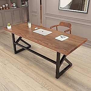 MTMFURFS Solid Wood Desk for Home Office desks Office Table with Extra Thick 1.96" Standing Desk Natural Furniture Simple Study Workstation Brown, 55" D x 27" W x 29" H