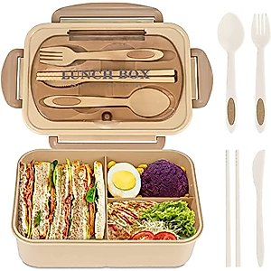 WILDAURORA Bento Box for Adult, 1200 ML Lunch Containers for Adults, LeakProof Lunch Box with Utensils, BPA Free, 3 Compartment Bento Box Microwave Safe