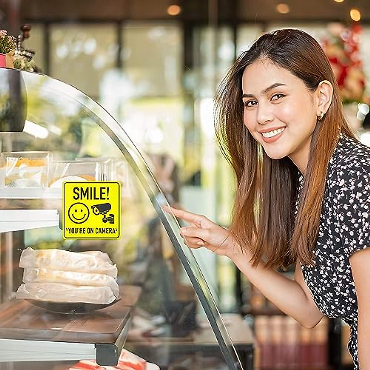 ASSURED SIGNS Smile You're On Camera Signs Stickers - 7 X 7 Inch - 8 Pack - Polite Video Surveillance Security Sign to Prevent Trespassing on Your Private Property - Perfect for House, Business, Yard or Driveway