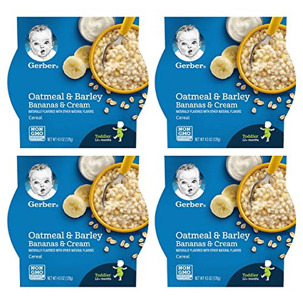 Gerber Breakfast Buddies Toddler Cereal, Oatmeal & Barley Bananas & Cream Cereal, Non-GMO Whole Grain Oats, Yogurt & Real Fruit, For Toddlers, 4.5 OZ (Pack of 4)