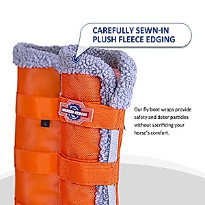 Harrison Howard Horse Fly Boots Summer Protection with Fleece Trim to Eliminate Rubbing Comfortable and Ventilating Mesh Leg Guards Sold in Pair Vibrant Orange L