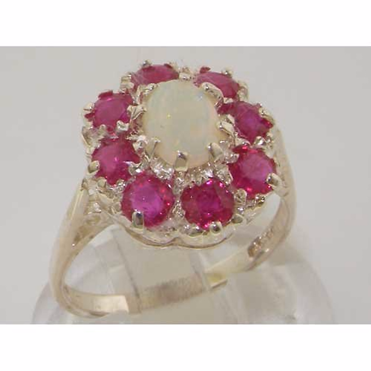 LetsBuyGold 925 Sterling Silver Real Genuine Opal and Ruby Womens Cluster Engagement Ring - Size 6