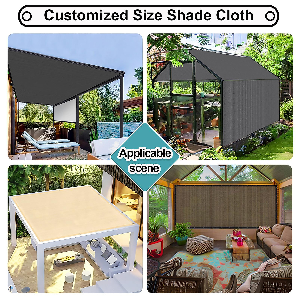 Shade&Beyond 90% Sun Shade Cloth with Grommets, 6' X 6' Pergola Shade Cover Canopy, Mesh Tarp Sun Screens for Patio, Outdoor, Garden, Backyard, Blue Gray