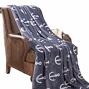 JML Flannel Blanket Sofa Couch Throw Blanket Super Soft Lightweight Microfiber Fuzzy Plush Throw Blanket Shawls and Wraps Anchor Fleece Throw for Adults,Pet,Travel,Home,Bed,Chair Decor- Grey Anchor