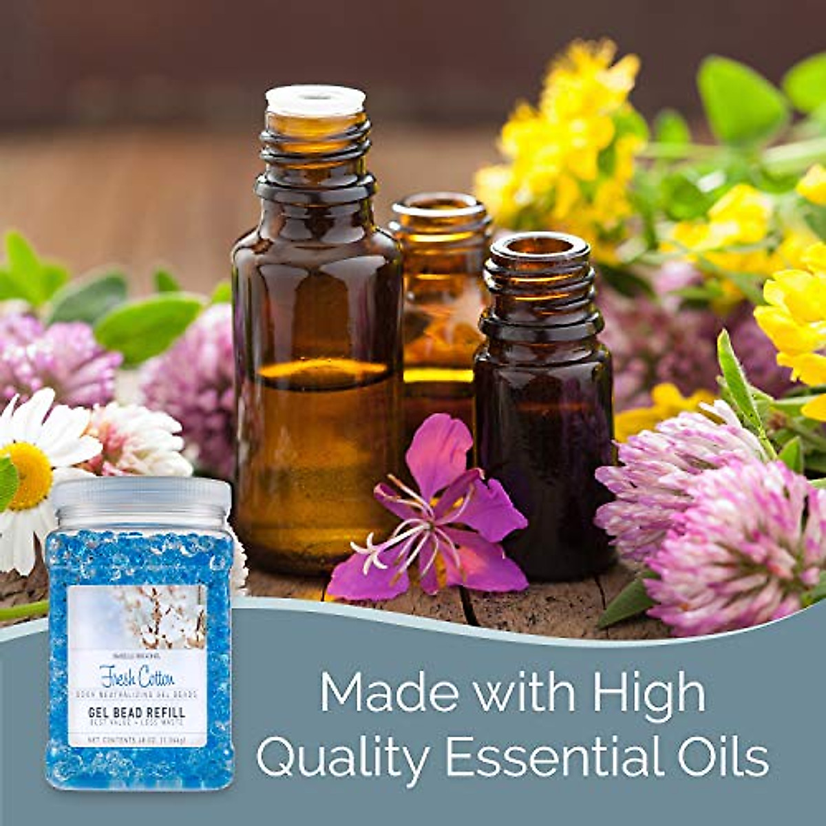 SMELLS BEGONE Odor Eliminator Gel Bead Refill - Eliminates Odors from Bathrooms, Cars, Boats, RVs & Pet Areas - Made with Essential Oils - Fresh Cotton Scent - 48 Ounce