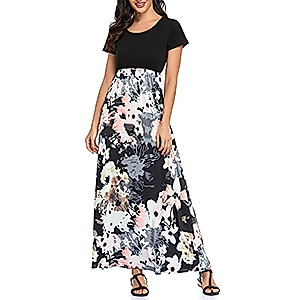 Lacavocor Womens Short Sleeve Maxi Dresses Empire Waist Long Dress, X-Large, B7