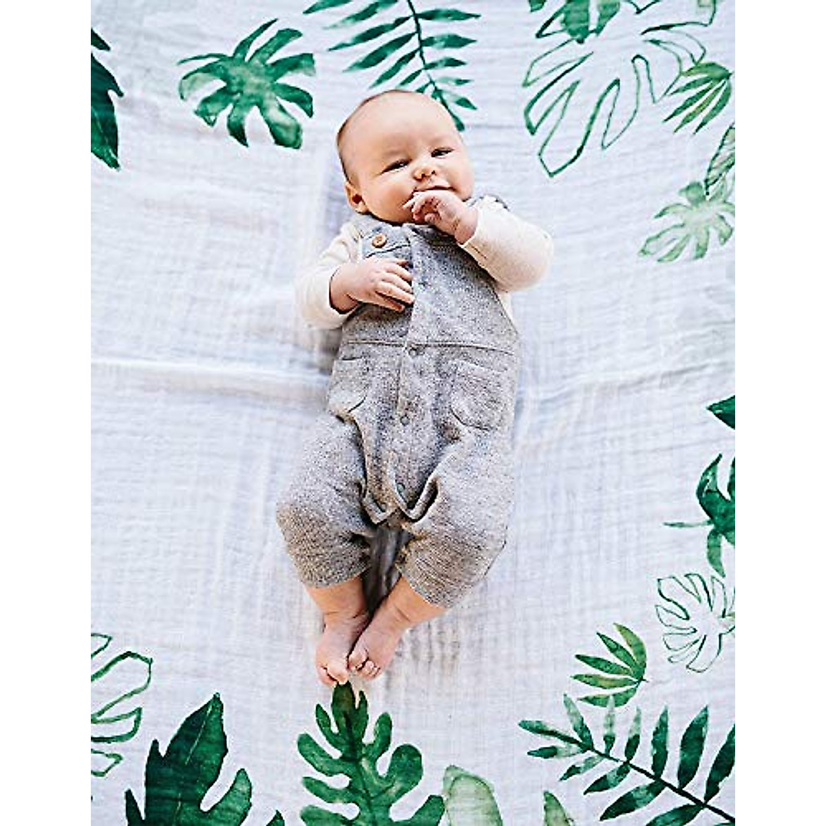 Little Unicorn Keepsake Monthly Milestone Photo Blanket – 47” x 46” – Milestone Cards Included - 100% Cotton Muslin – Machine Washable – Playful Designs - for Boys & Girls (Tropical Leaf)