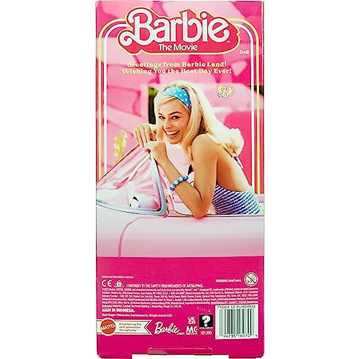 Barbie The Movie Doll, Margot Robbie as Barbie, Collectible Doll Wearing Pink and White Gingham Dress with Daisy Chain Necklace for 6 years and up