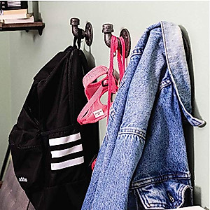 PIPE DECOR Coat Hooks Set of 3 - Industrial Heavy Duty Wall Mounted, Rustic Iron DIY Style, Steel Grey Black for Entryway, 1/2" inch Threaded Floor Flanges Fittings and Elbows