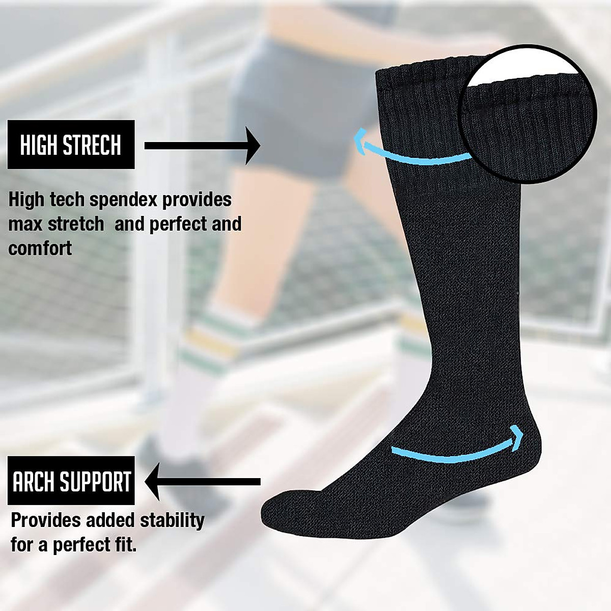 Yacht & Smith Mens & Womens Wholesale Bulk Cotton Tube Socks, Referee Style, by SOCKS'NBULK (12 Pairs Black, Mens 10-13 (Shoe Size 7-12))