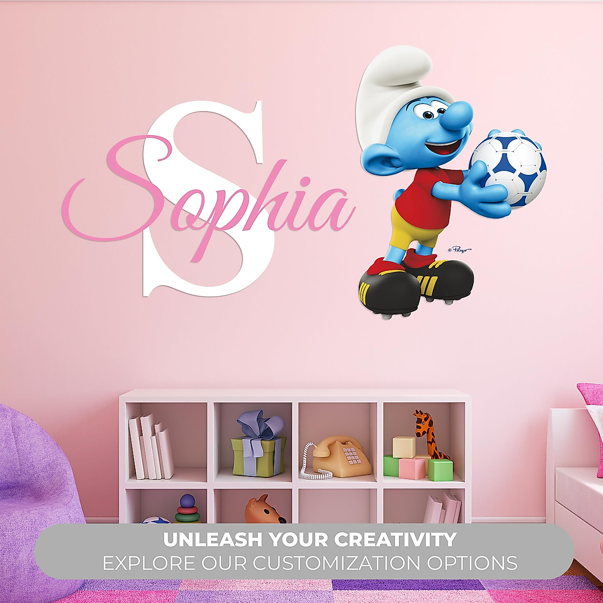 EGD Personalized The Smurfs Wall Decor I Name & Initial Soccer The Smurfs Wall Decals I Custom Name for Your Baby Room Decoration I Nursery Decor for Girls & Boys I Multiple Options for Customization