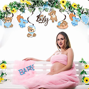 21Pcs Blue Bear Baby Shower Party Hanging Swirls Decorations,We Can Bearly Wait Baby Boy Bear Party Supplies Hanging Decor Streamers Birthday Party Favors Decorations for Boys