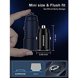 Smallest USB C Car Charger Fast Charge, SUPERONE 60W [Flush Fit] Aluminum Alloy Car Charger PD 30W & QC 30W Cigarette Lighter Compatible with iPhone 14 Pro Max/13/12/11, Samsung S22/S21, iPad, MacBook