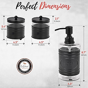 Autumn Alley Adorable 3 Piece Modern Farmhouse Bathroom Accessory Set for Sink/Vanity - Black Soap Dispenser, Cotton Ball Container with Lid, Qtip Organizer – Rustic Farmhouse Bathroom Decor