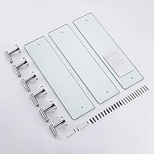 KES Glass Shelf for Bathroom Rectangular 20-Inch Floating Shelves 3 Pack with Rustproof Stainless Steel Brackets Wall Mounted Brushed Finish, A2021-2-P3