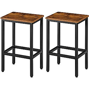 SUPER DEAL Counter Height Bar Stools Set of 2 for Kitchen, 26 Inches Industrial Backless Metal BarStools with Wood Top, Rustic Brown