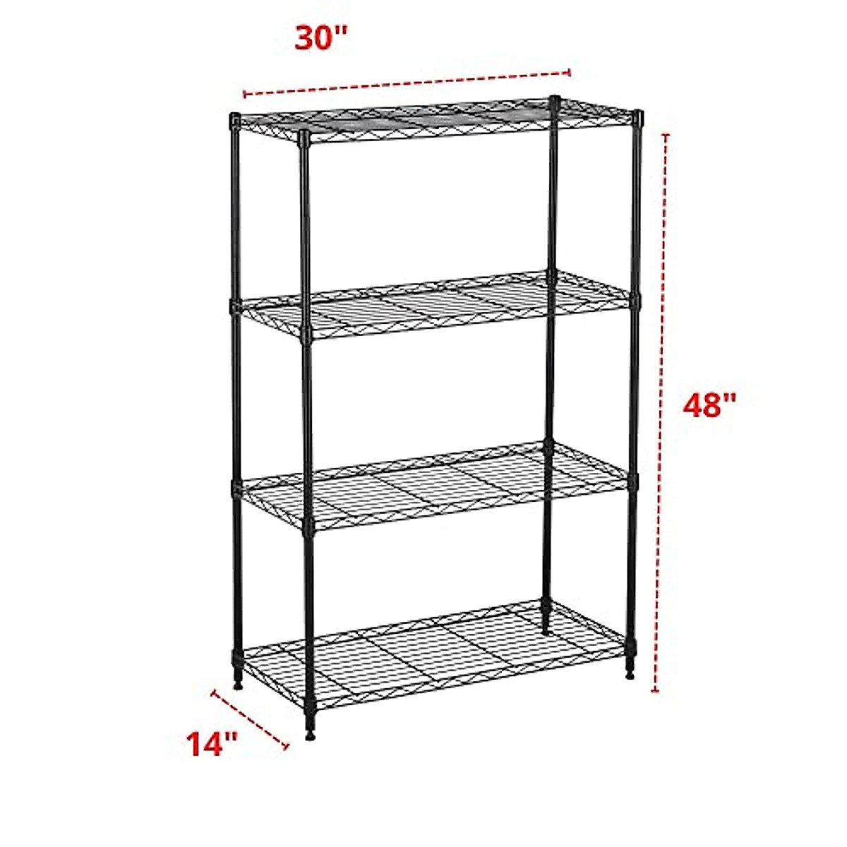 Displays By Jack 4 Tier Wire Shelving Unit Storage Rack, Metal Heavy Duty Utility Organizers, Organization Units for Products Plant Pantry, Garage, Durable Shelf Stand, Black, 14" W x 30" L X 48" H