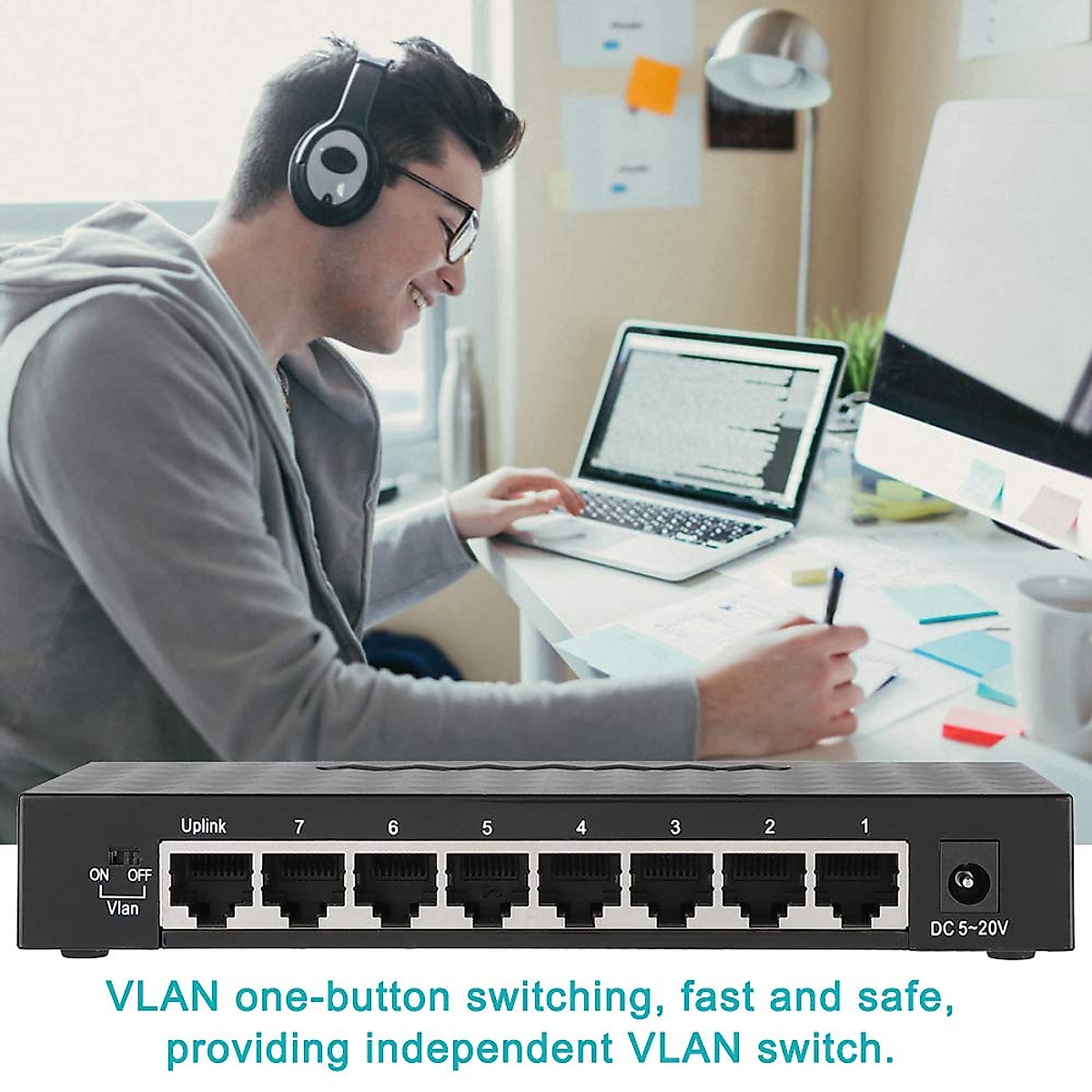 100-240V 8-Port SPOE VLAN Injector with 250M Distance Managed Switch Long Range Switch(U.S. regulations, Transl)